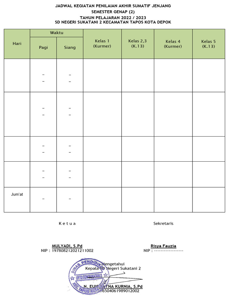 Jadwal Pas Genap 2022-2023 | PDF