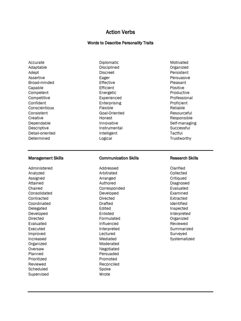 Action Verbs | PDF