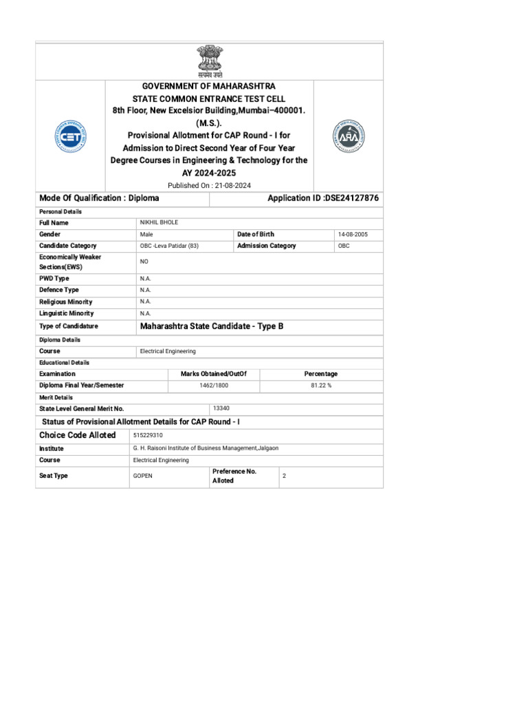 State Common Entrance Test Cell, Maharashtra State, Mumbai | PDF