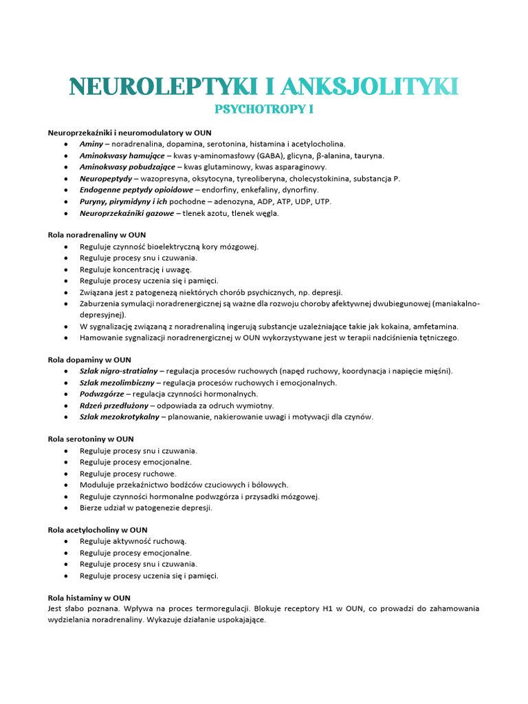 Psychotropy I - Neuroleptyki I Anksjolityki. | PDF