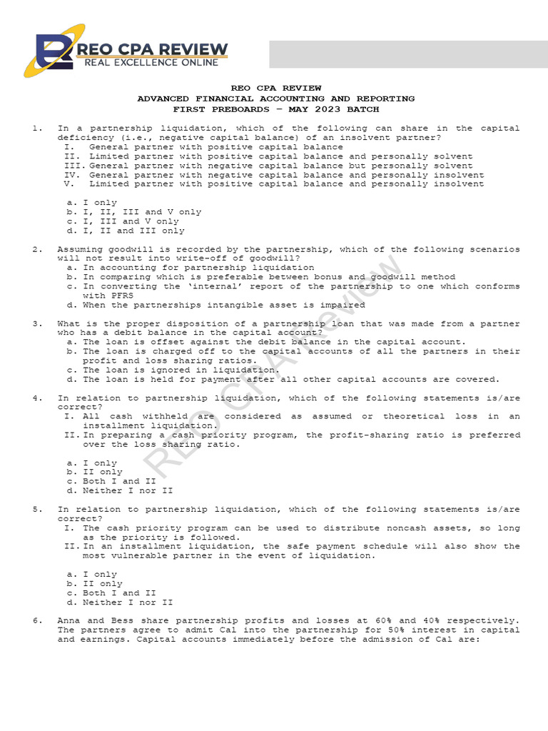 AFAR -1st Preboard Examination_unlocked | PDF