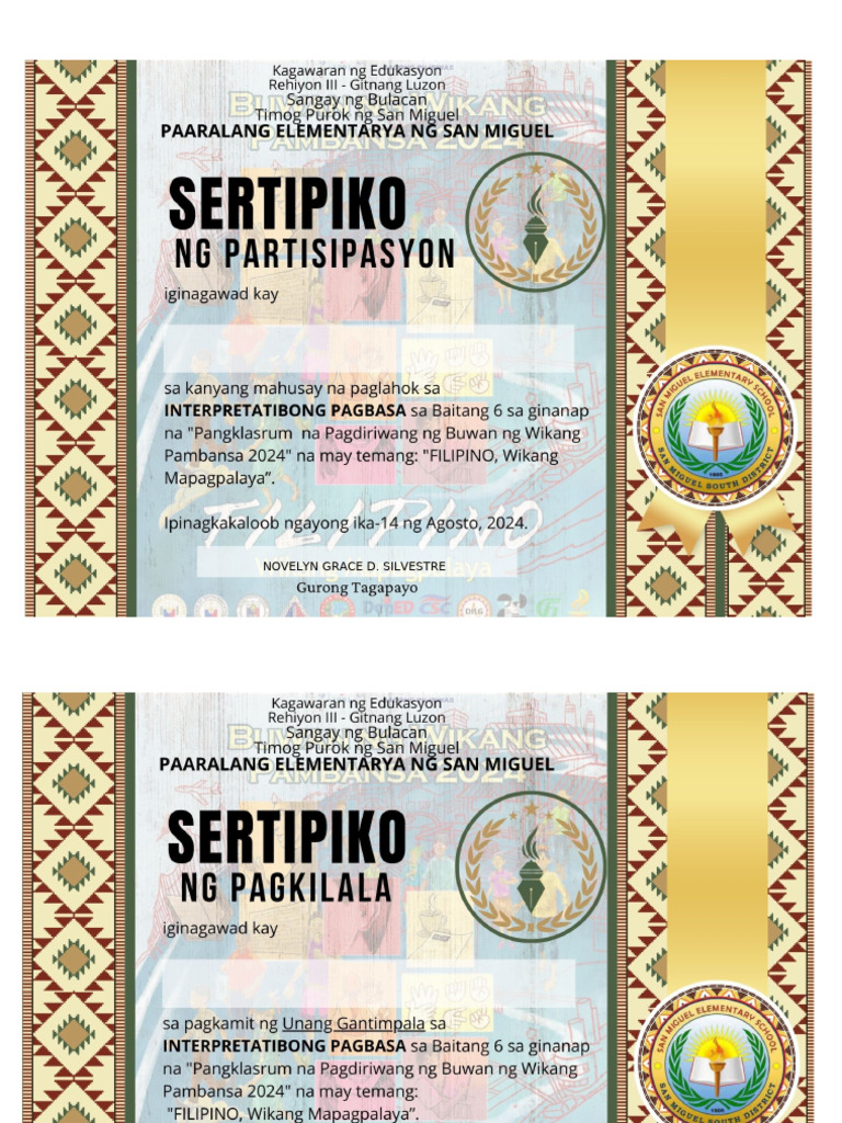 Sertipiko NG Pagkilala at Partisipasyon | PDF