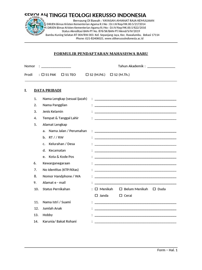 PMB - Formulir Pendaftaran | PDF