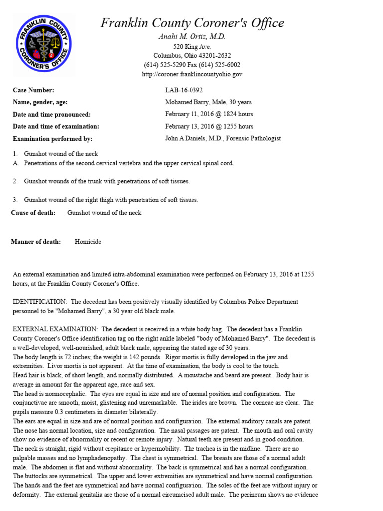 Mohamed Barry Autopsy Report | PDF | Arm | Autopsy