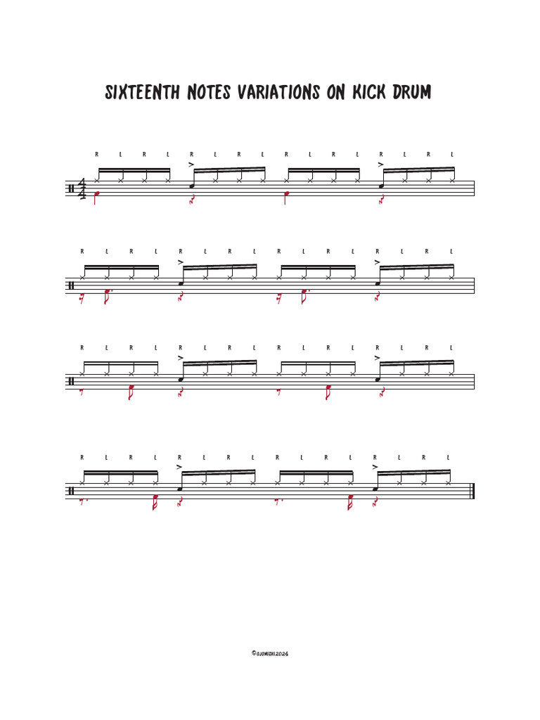 Sixteenth Notes Variations On Kick Drum - SCORE | PDF