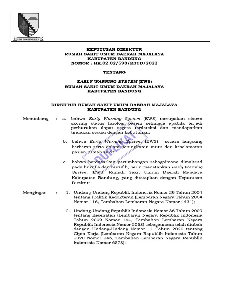 2022 SK Kebijakan Ews Revisi Scan | PDF