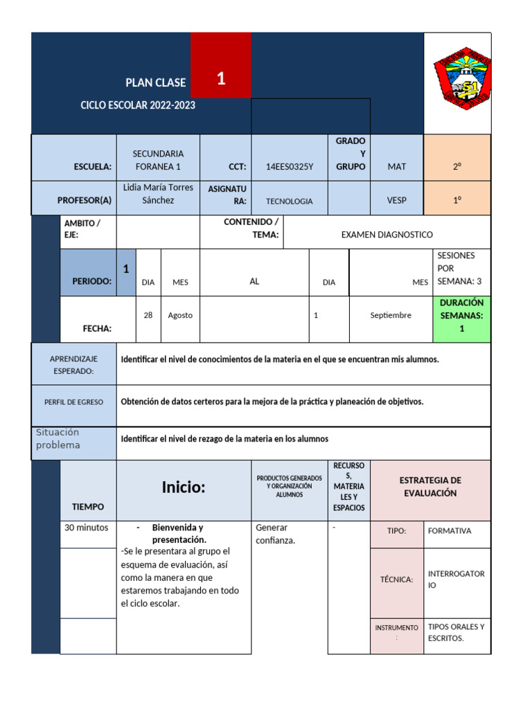 PLAN CLASE 1 Tecnologia de Los Alimentos | PDF
