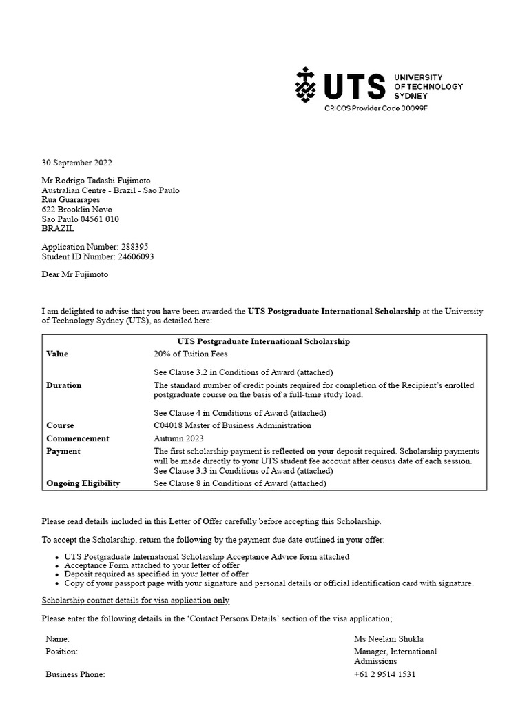 Fujimoto RodrigoTadashi UTS Postgraduate International Scholarship ...