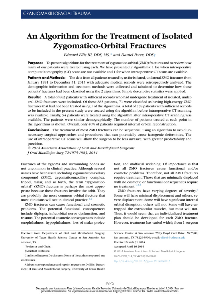 An Algorithm for the Treatment of Isolated Zygomatico-Orbital Fractures | PDF