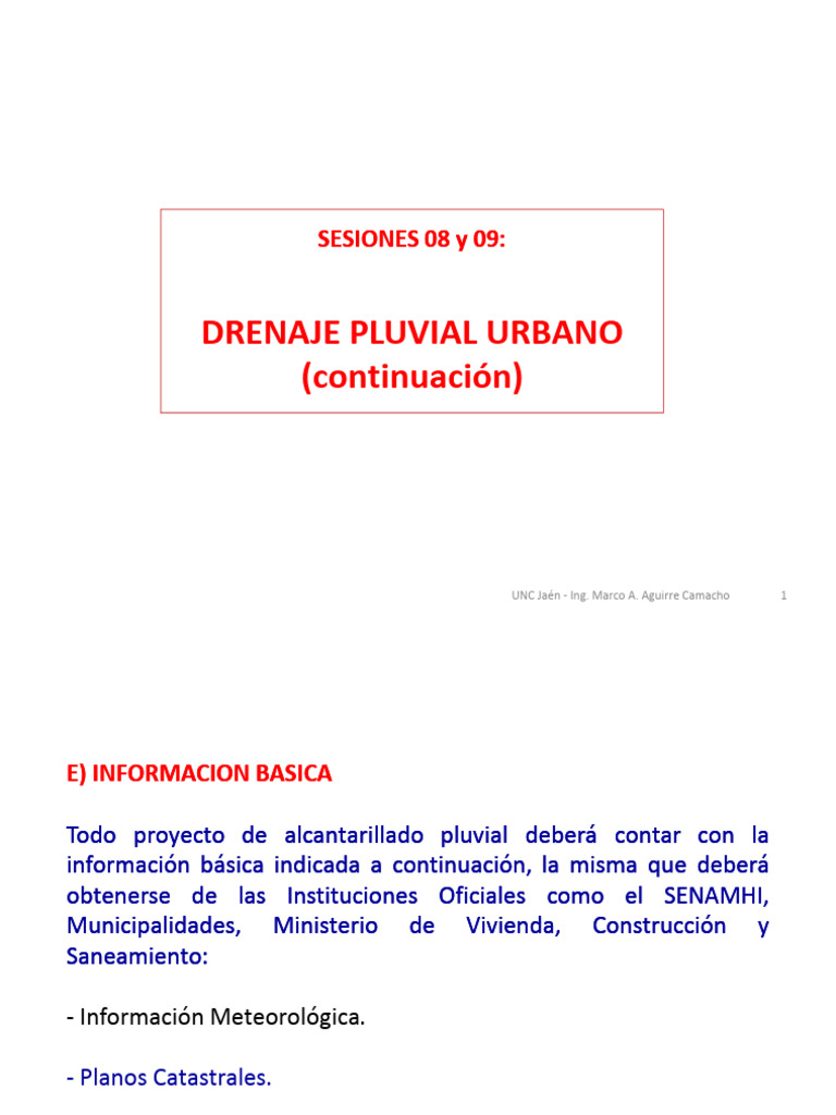 Sesión 08 y 09 - Drenaje Pluvial Urbano (b) | PDF