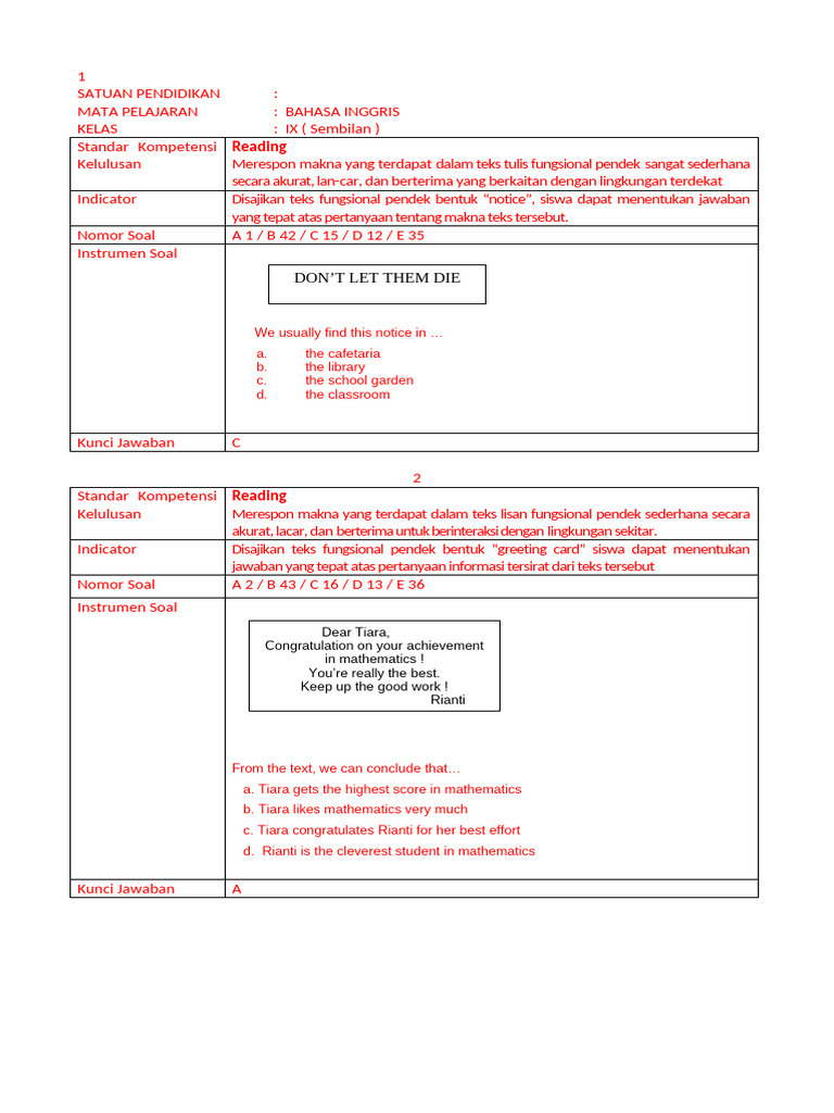 Kartu Soal Uji Coba 2 Bu Indri W | PDF