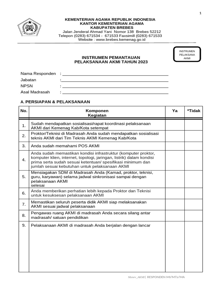 Instrumen Monev AKMI 2023 | PDF
