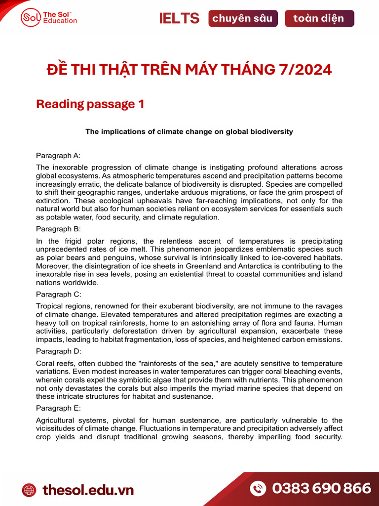 Full Đề Thi Thật Reading t7.2024 - Computer Based | PDF