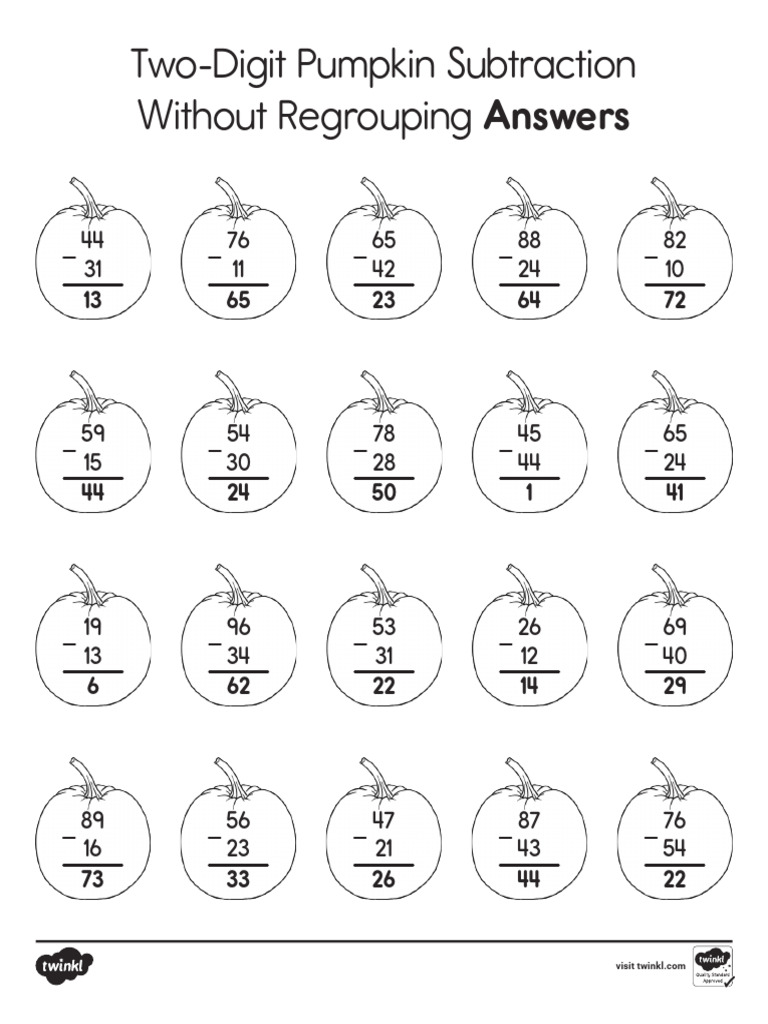Answers Two Digit Pumpkin Subtraction Without Regrouping | PDF