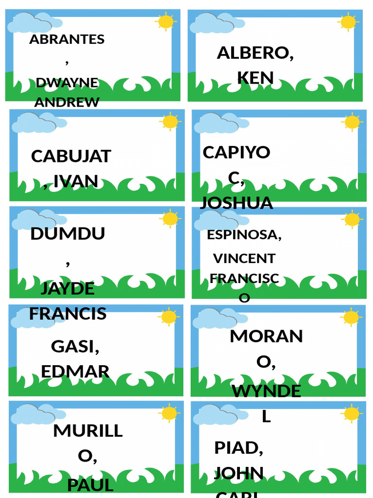 GRADE 4 NAME TAG LABEL | PDF