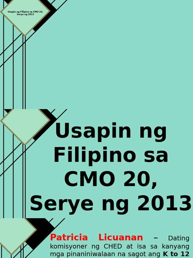 Usapin NG Filipino Sa CMO 20 Serye NG 2013 | PDF