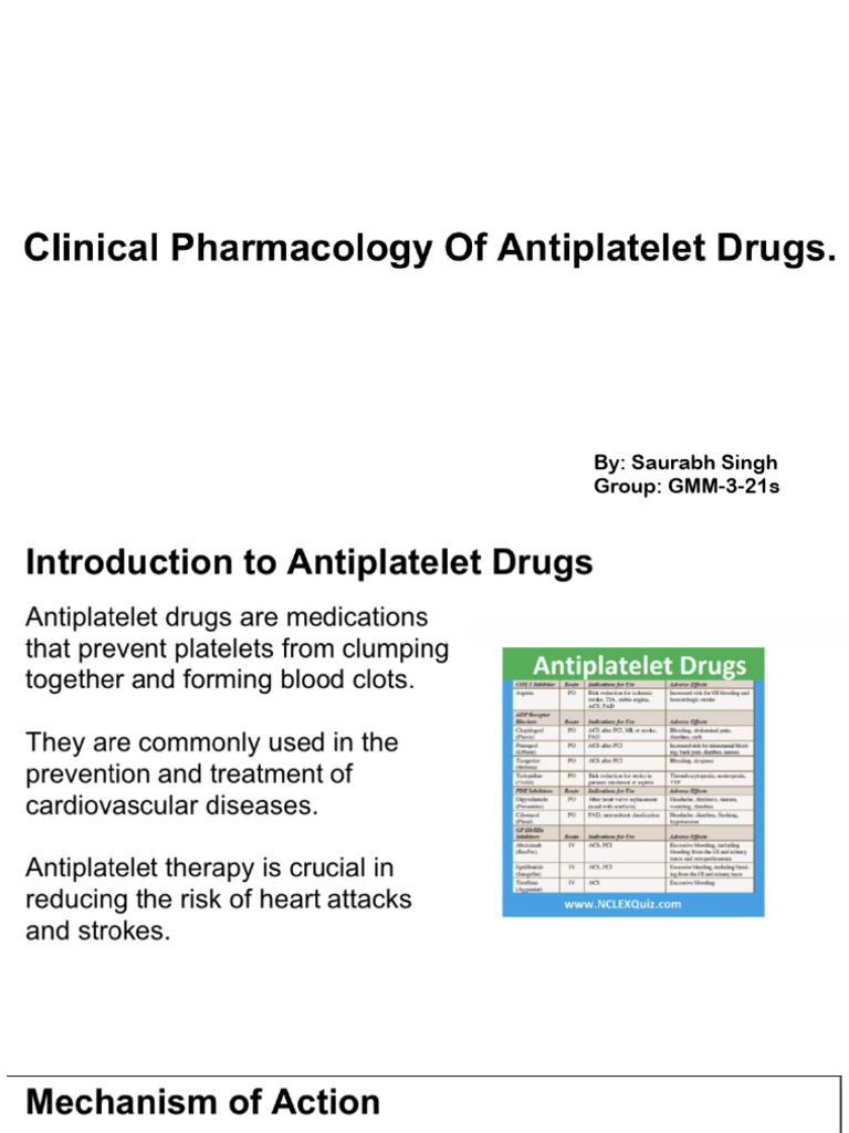 Clinical Pharmacology of Antiplatelet Drugs | PDF