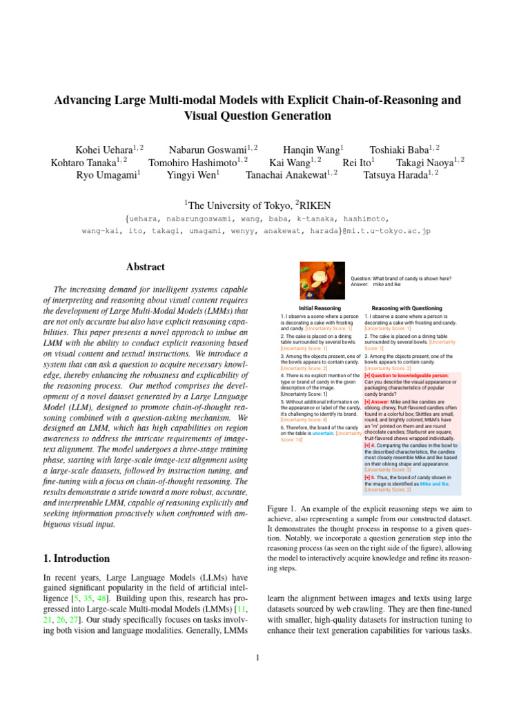 Advancing Large Multi-Modal Models With Explicit Chain-of-Reasoning and Visual Question Gen | PDF