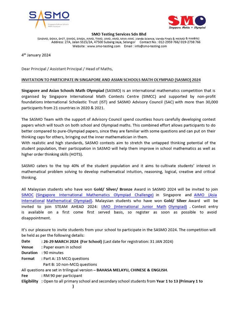 Official Invitation Letter For SASMO 2024 | PDF