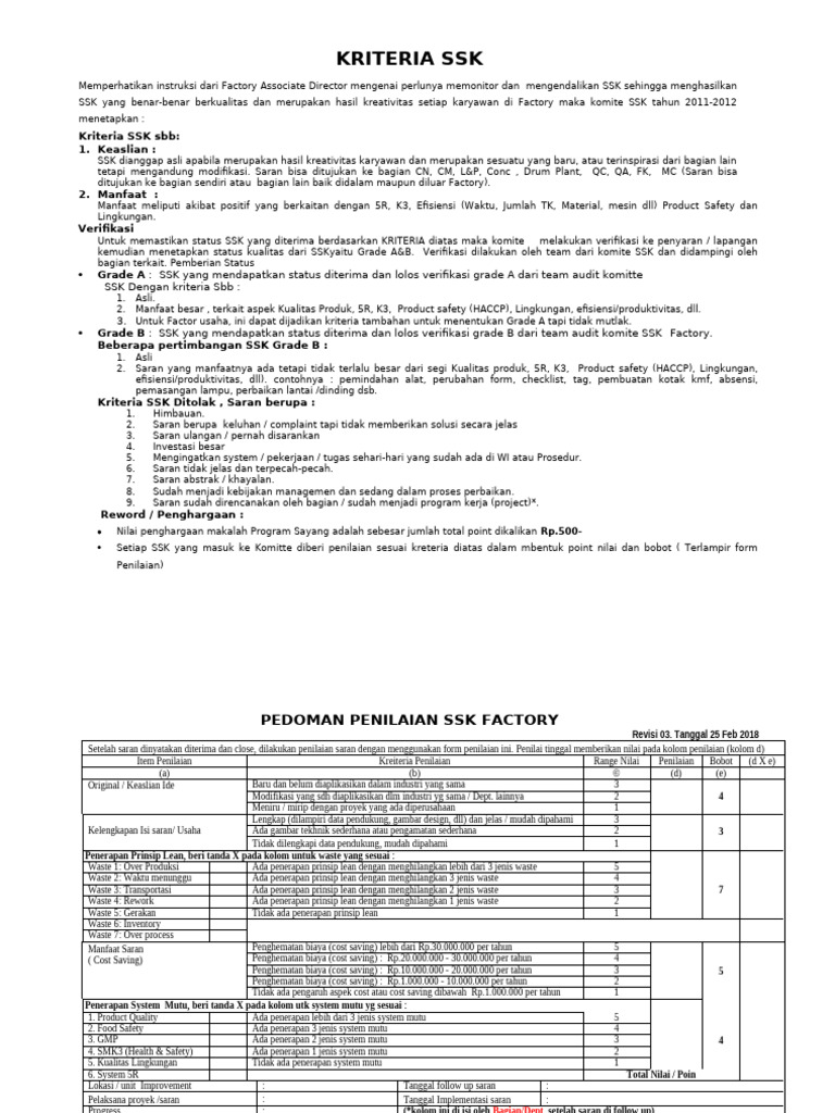 Form Penilaian Grade SSK Dan Pedoman Penilaian | PDF | Business