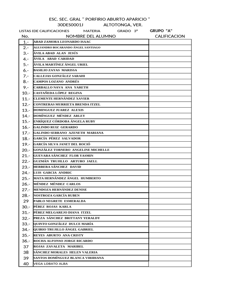 Listas Excel 3° A | PDF