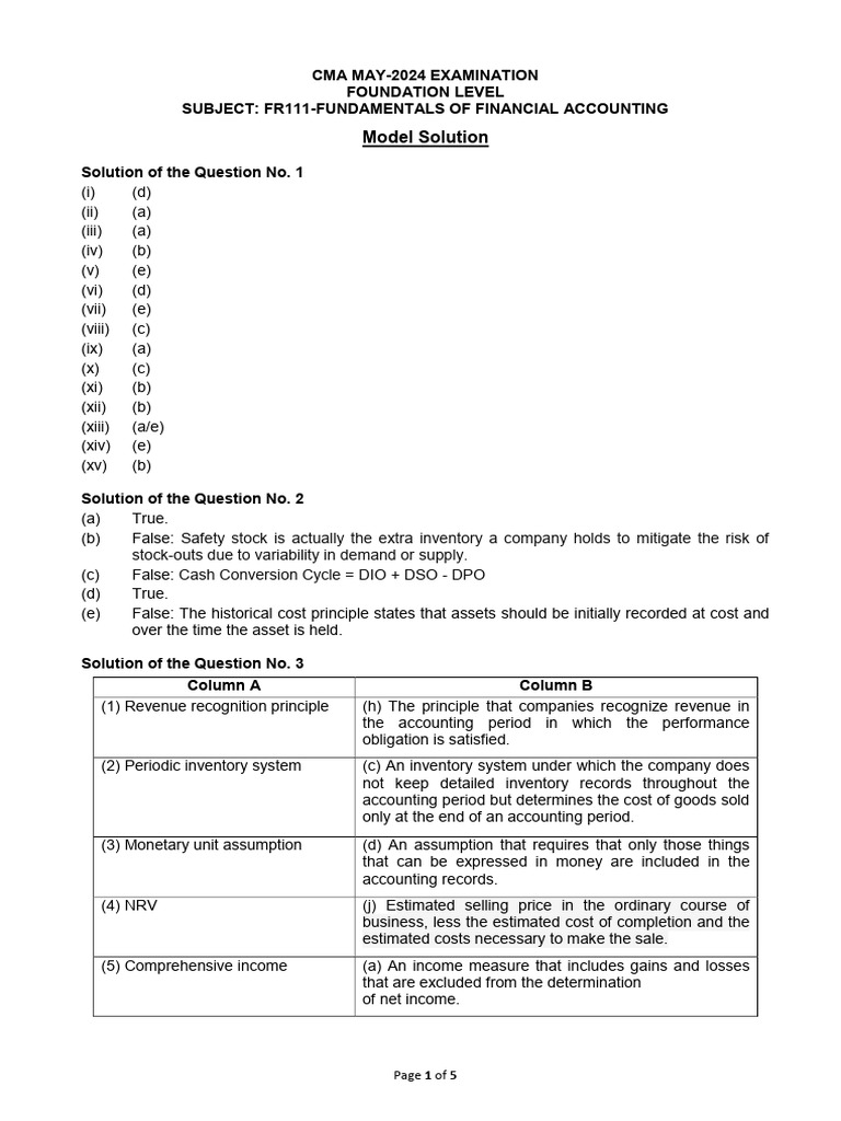 FR111.FFA (F.L) Solution CMA May-2024 Exam. | PDF