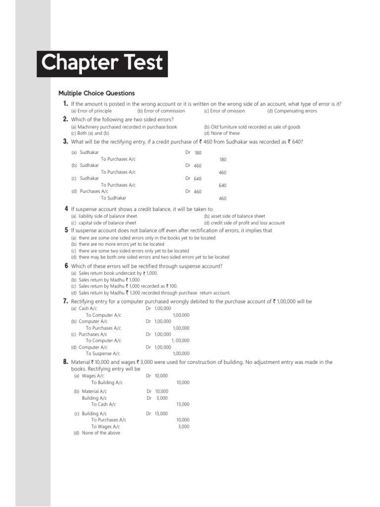 Class 11 - Rectification of Errors (Test) | PDF