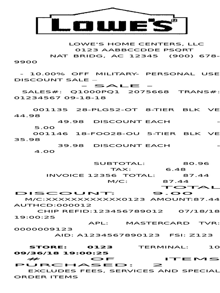 Lowes Receipt Template | PDF