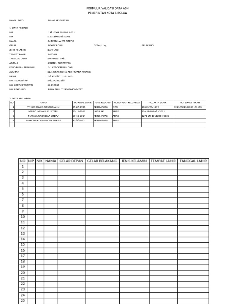 Form Pendataan PNS | PDF