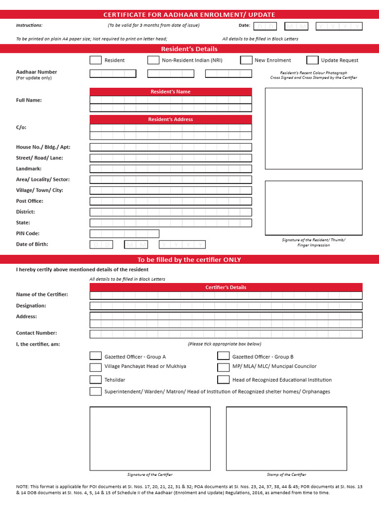 AADHAR MUKHIYA FORMn | PDF