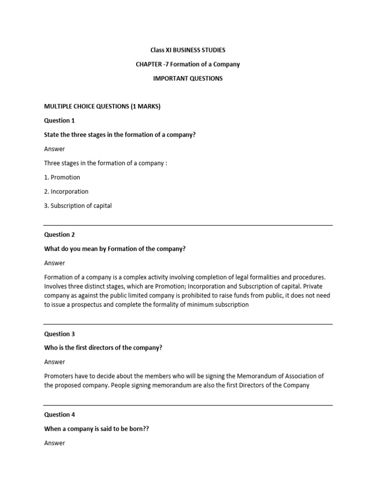 Chapter 7 - Formation of Companies (Test) | PDF