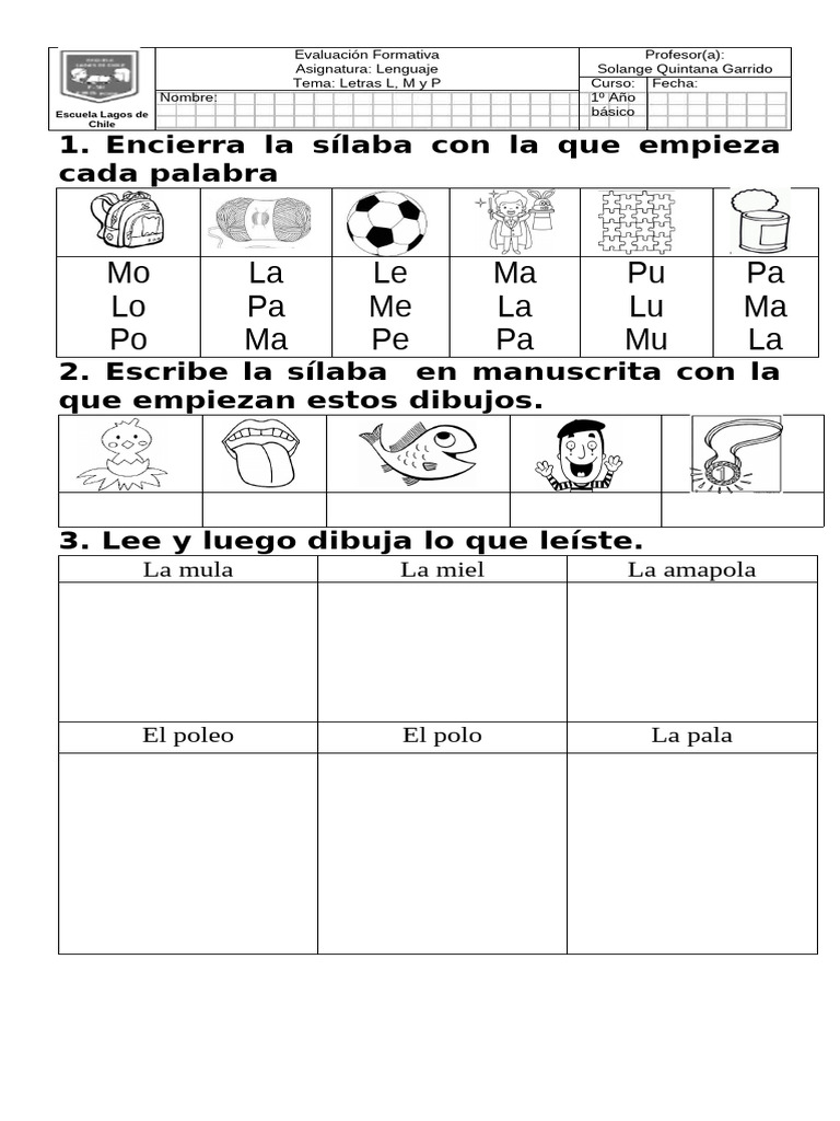 Guía de Estudio Letra L, M, Y, P | PDF