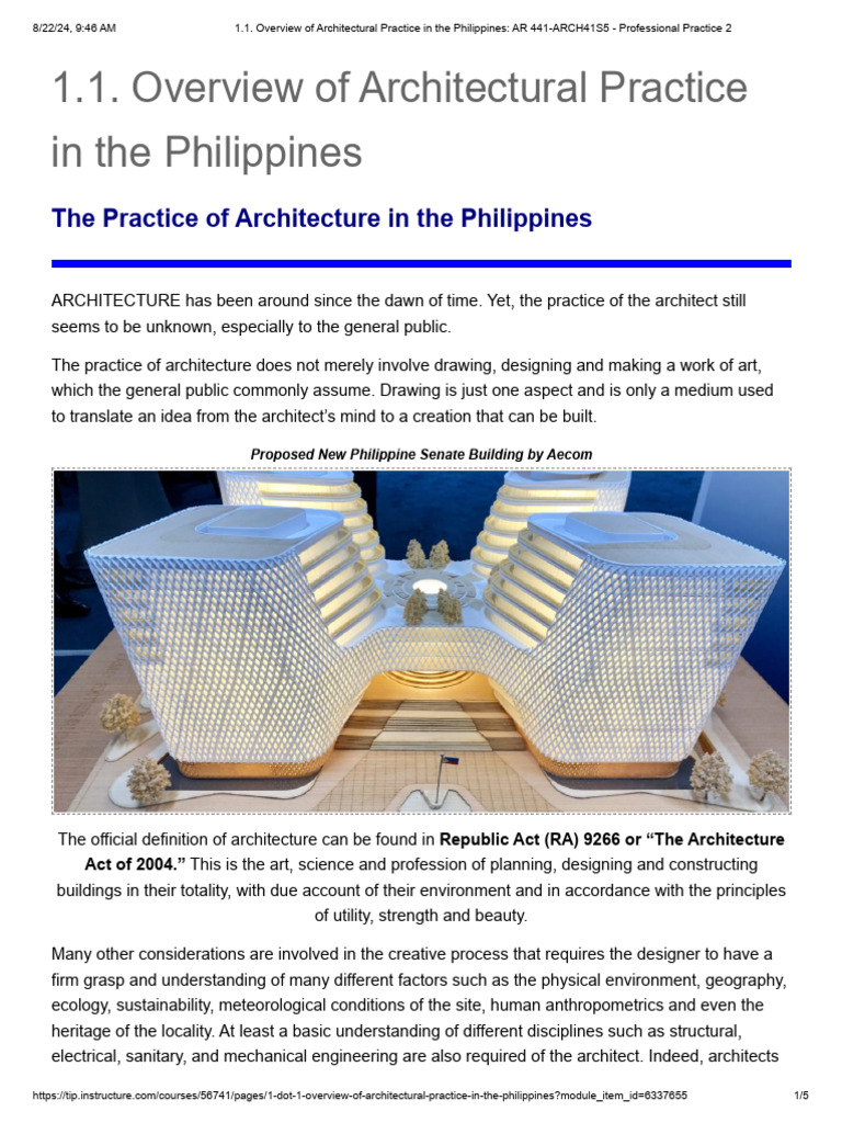 1.1. Overview of Architectural Practice in The Philippines AR 441 ARCH41S5 Professional Practice ...
