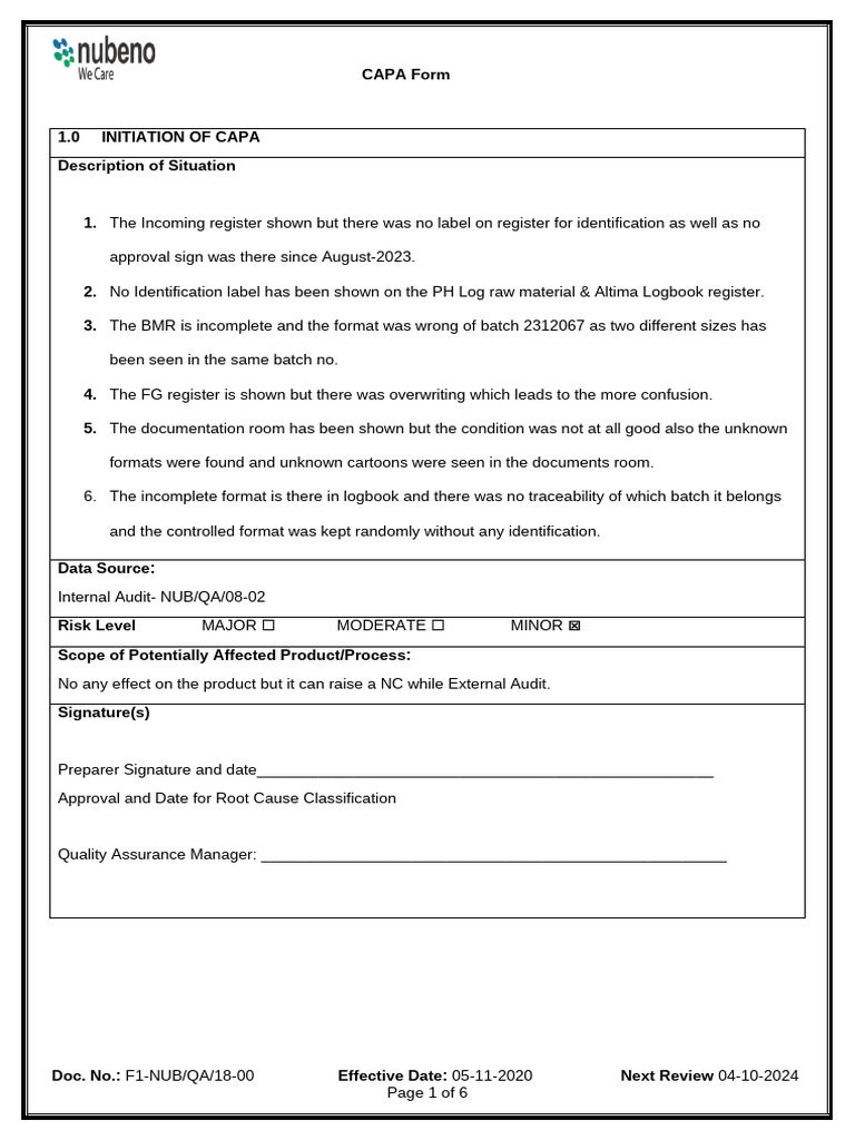 Internal Audit CAPA | PDF