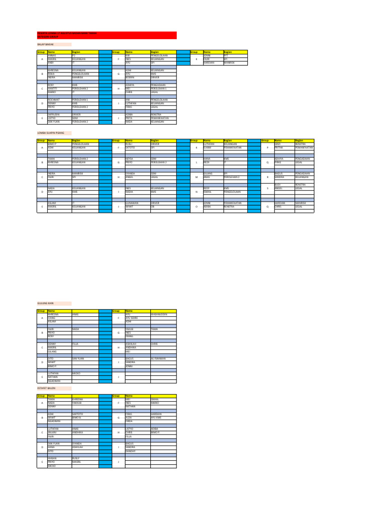 Daftar Tim Lomba 17 Agustus BBT | PDF