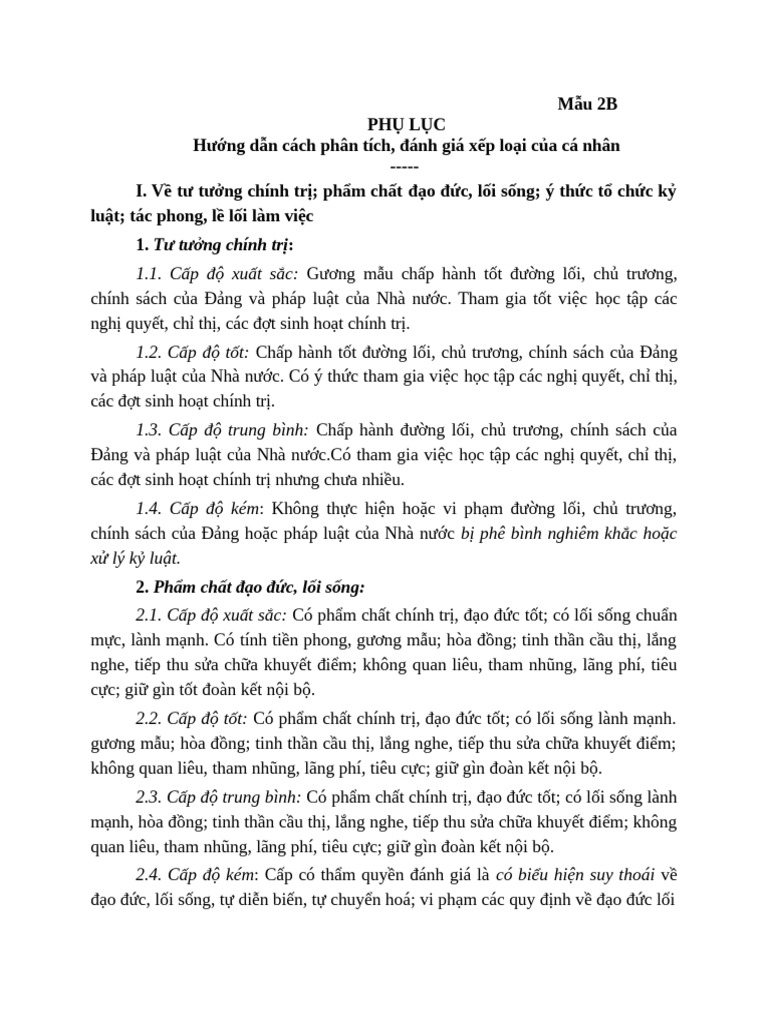 Mau 2B - Phu Luc Xep Loai Muc Do CA Nhan | PDF