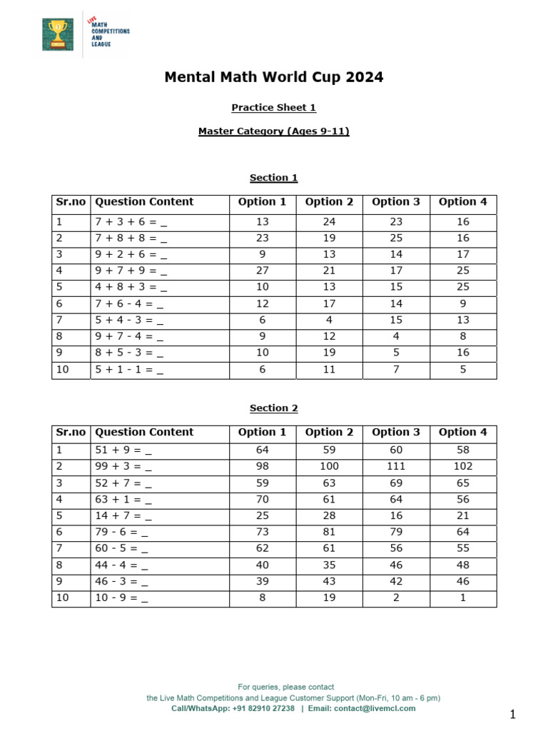 8-Master Practice Sheet 1-MMWC 2024 | PDF