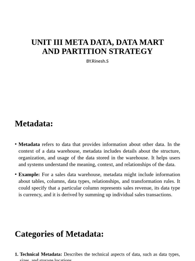 Unit Iii Meta Data Data Mart And Partition Strategy Pdf 