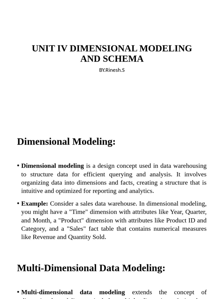 Unit IV Dimensional Modeling and Schema | PDF