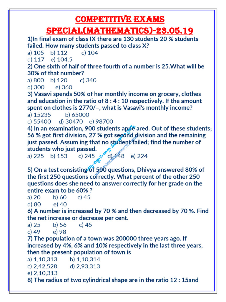 Competitive Exams Special (Mathematics) - 23.05.19 | PDF