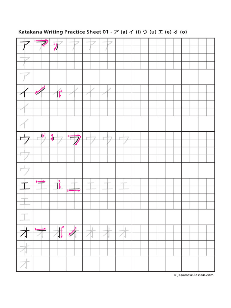 Katakana Writing Practice Sheets | PDF