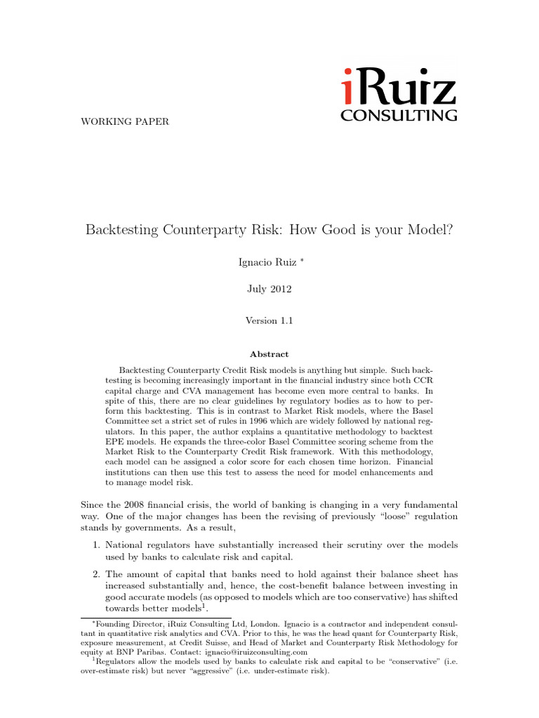 Iruiz Backtesting Counterparty Risk Models v1.1 | PDF