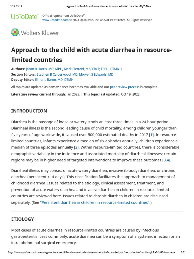 Approach To The Child With Acute Diarrhea in Resource-Limited Countries - UpToDate | PDF