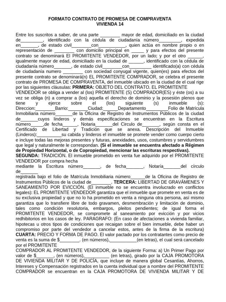 Formato Contrato de Promesa de Compraventa 14 | PDF