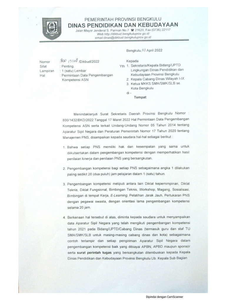 Surat Permintaan Data Kompetensi ASN | PDF