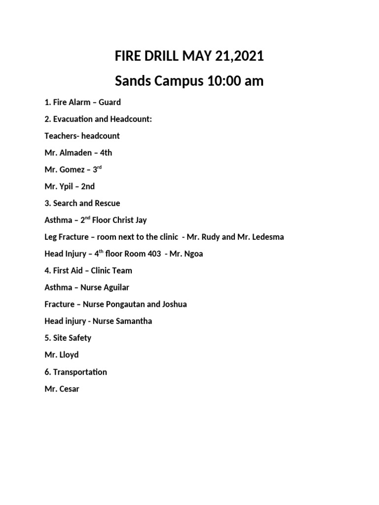 Final Fire Drill Assignments | PDF