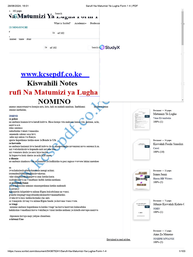 Sarufi Na Matumizi Ya Lugha Form 1 4 - PDF | PDF