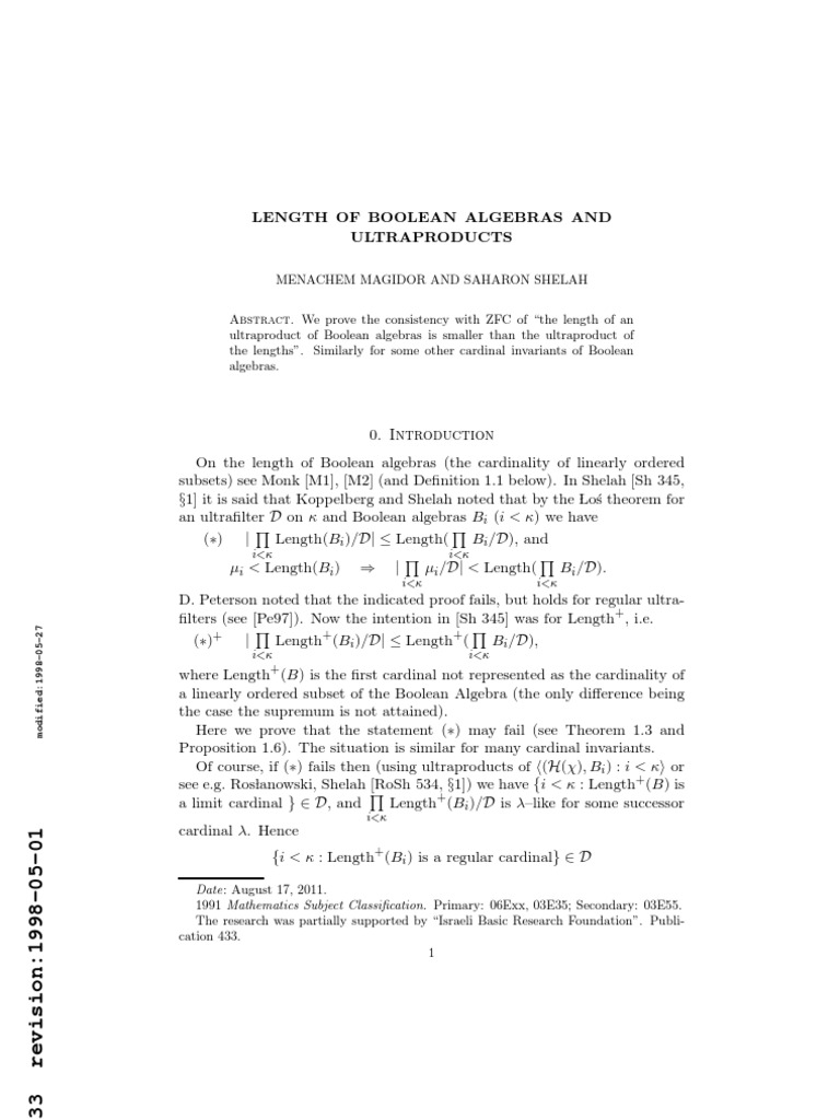 Menachem Magidor and Saharon Shelah - Length of Boolean Algebras and ...