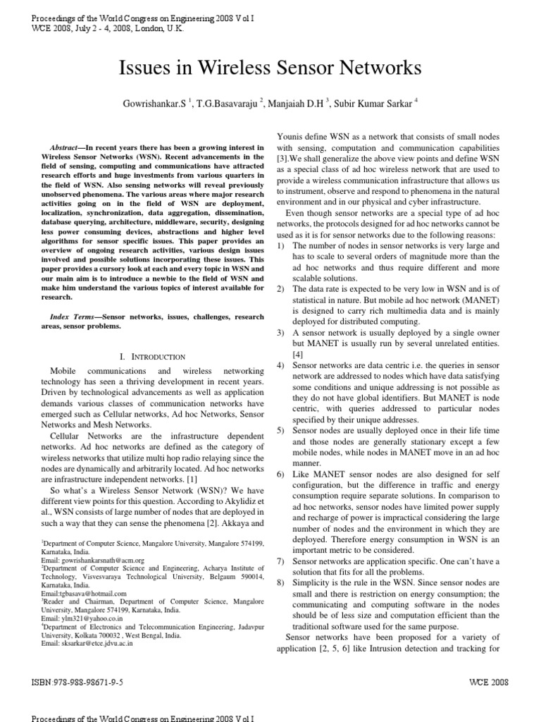 Issu in WSN | PDF | Wireless Sensor Network | Wireless Ad Hoc Network