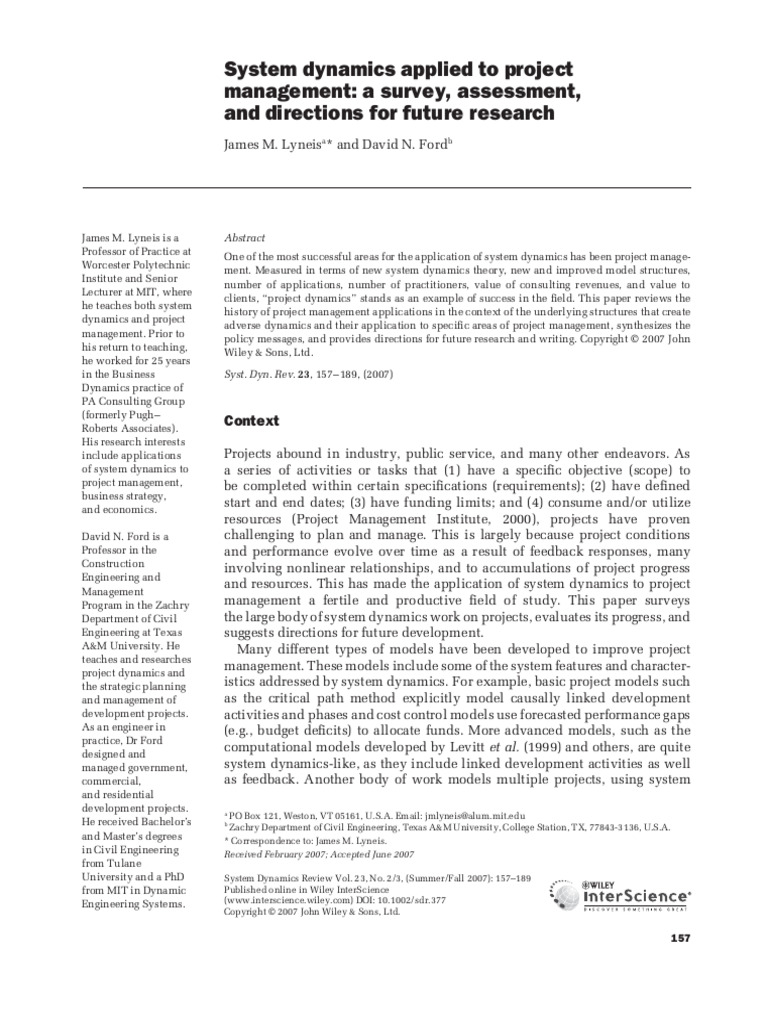 System Dynamics Review - 2007 - Lyneis - System Dynamics Applied To ...